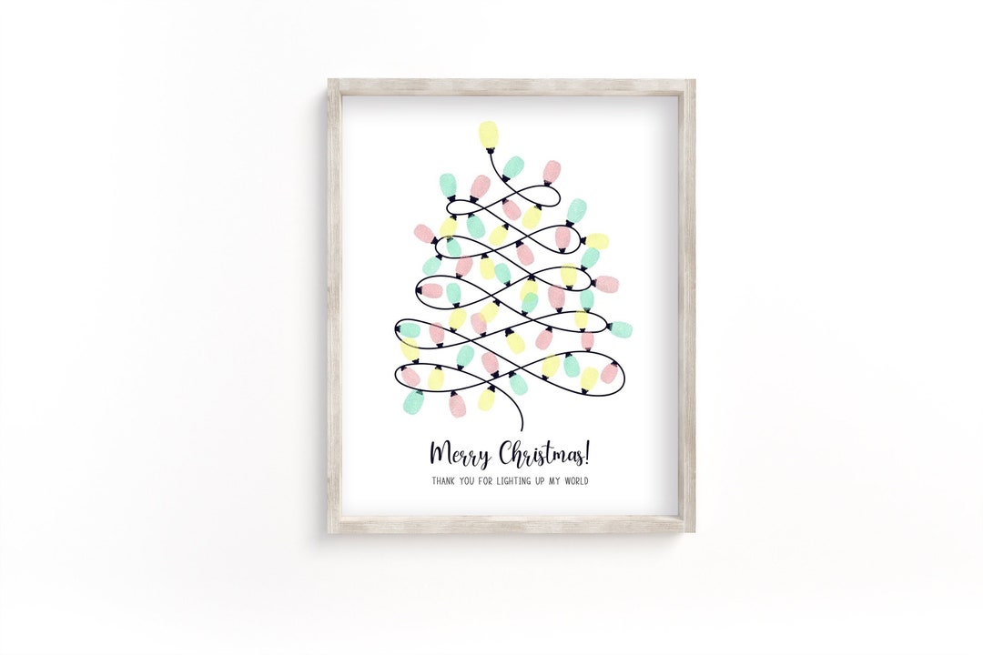 Merry Christmas Fingerprint Craft, DIY Holiday Art, Printable Keepsake ...