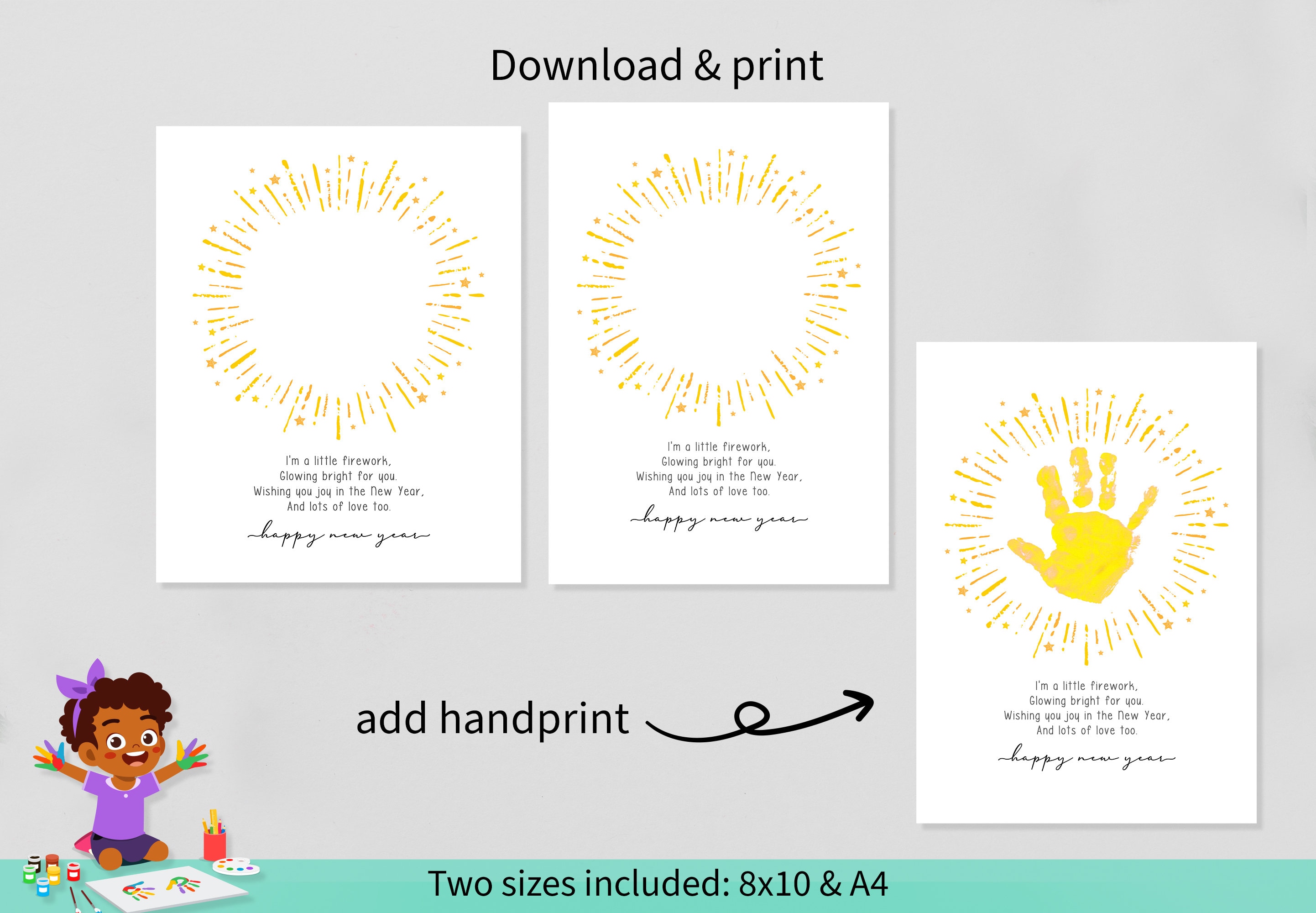New Year's Fireworks Handprint Art Craft - Printable Keepsake Gift From ...