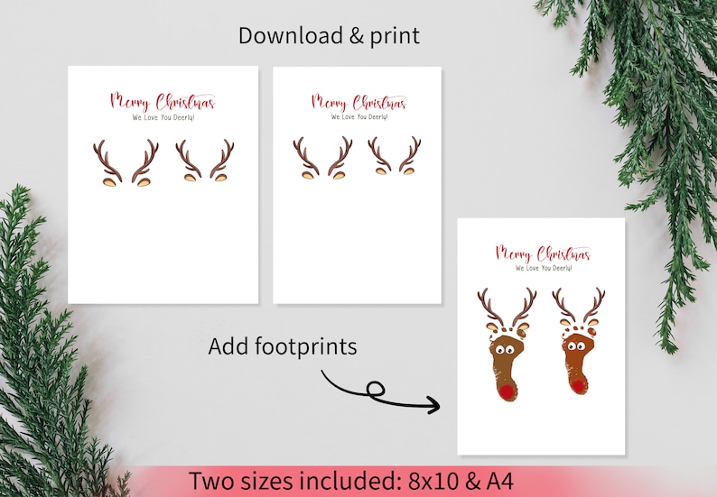 Reindeer Footprint Craft, Printable DIY Christmas Art, Footprint Art ...