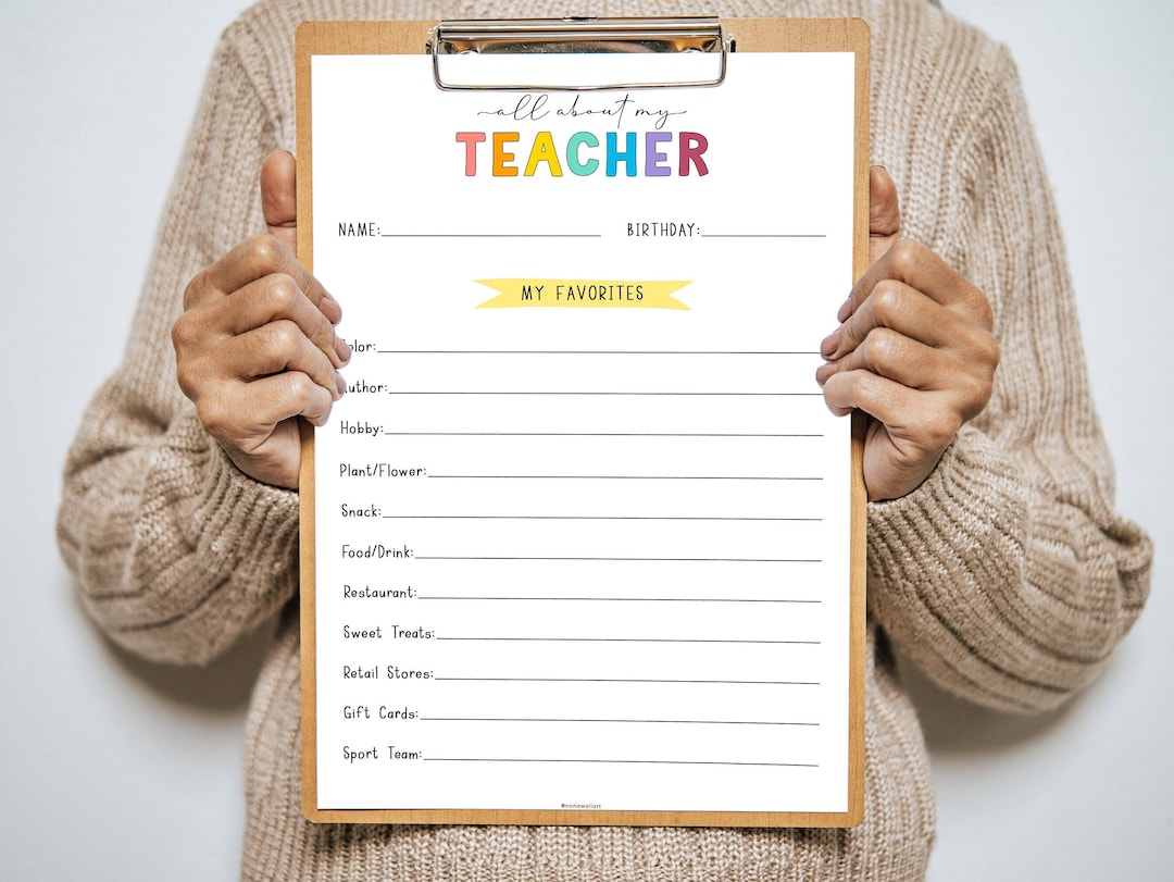 All About My Teacher Survey Printable: Back to School Questionnaire ...