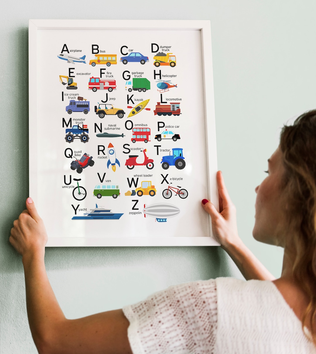 Transportation Alphabet Poster, Vehicle Wall Art, Construction Print ...