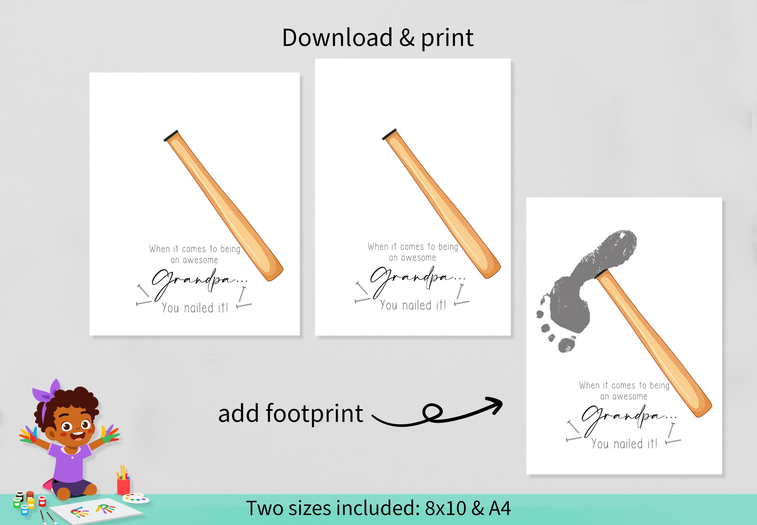 Grandpa's Nailed It Footprint Art: DIY Father's Day Keepsake (digital ...