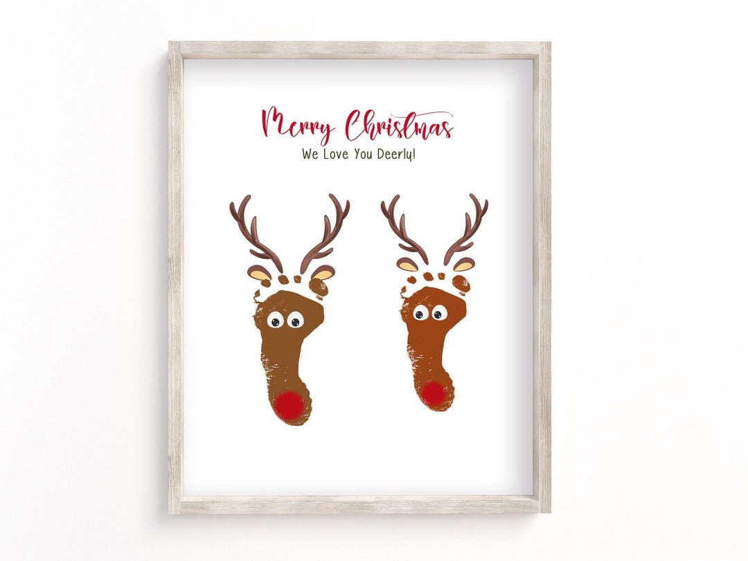Reindeer Footprint Craft, Printable DIY Christmas Art, Footprint Art ...
