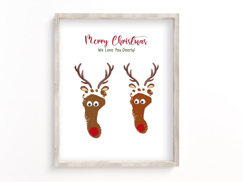 Reindeer Footprint Craft, Printable DIY Christmas Art, Footprint Art ...