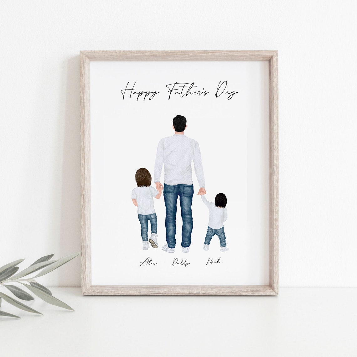 Fathers Day Gift Custom Father and Kids Portrait | Etsy