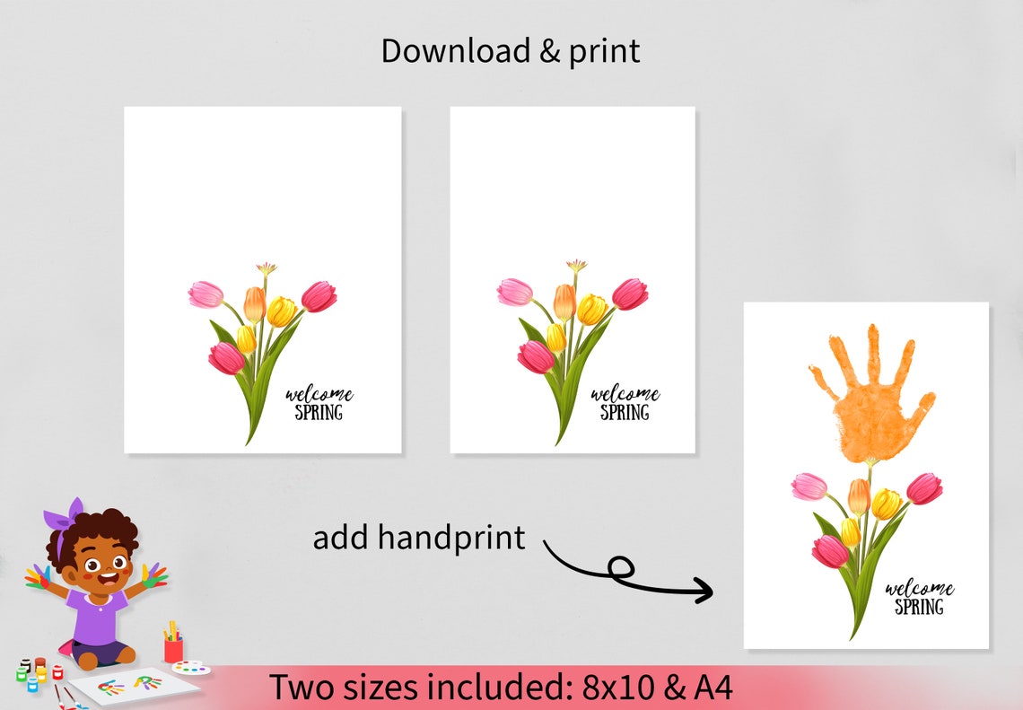 Welcome Spring Handprint Spring Craft Template DIY Tulip - Etsy
