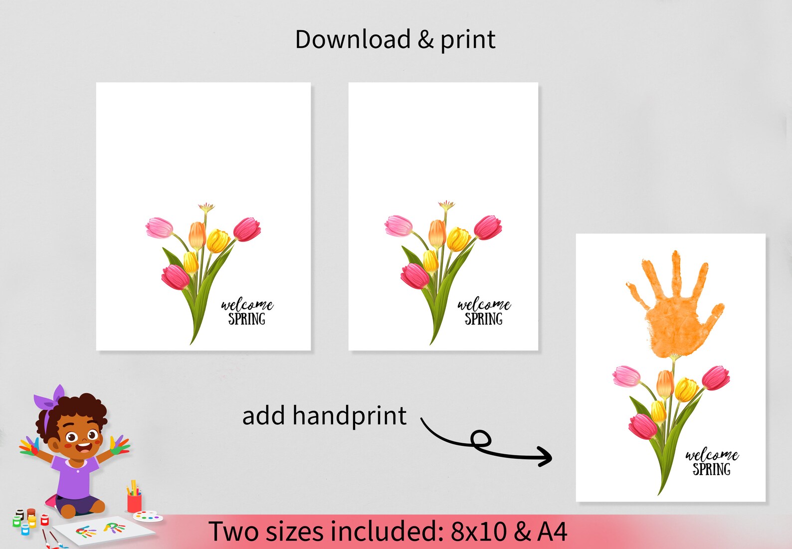 Welcome Spring Handprint Spring Craft Template DIY Tulip - Etsy