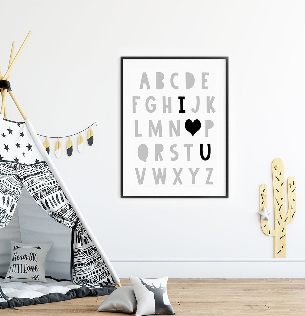 Monochrome Alphabet ABC I Heart U Wall Decor Poster for - Etsy