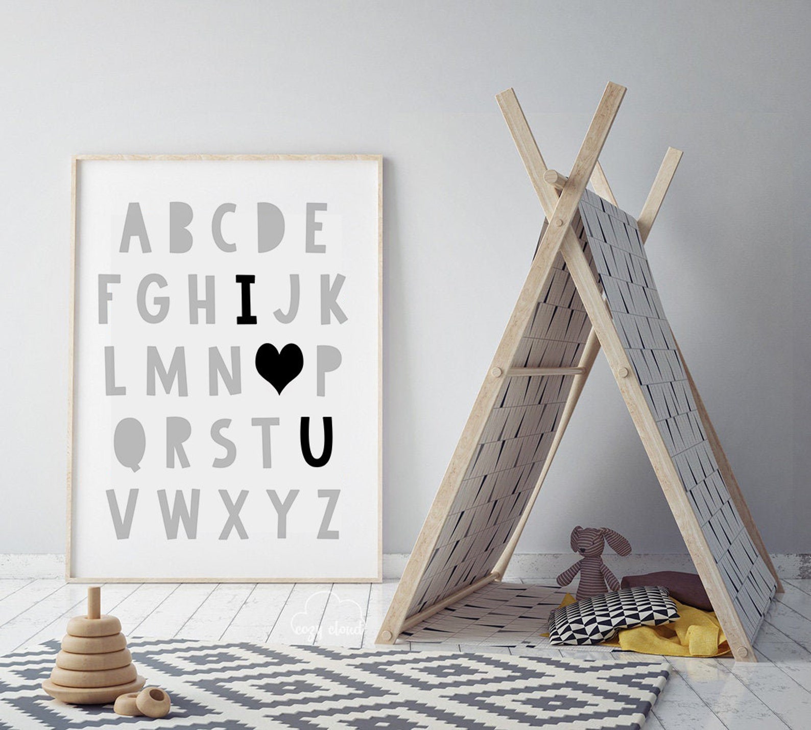 Monochrome Alphabet ABC I Heart U Wall Decor Poster for - Etsy