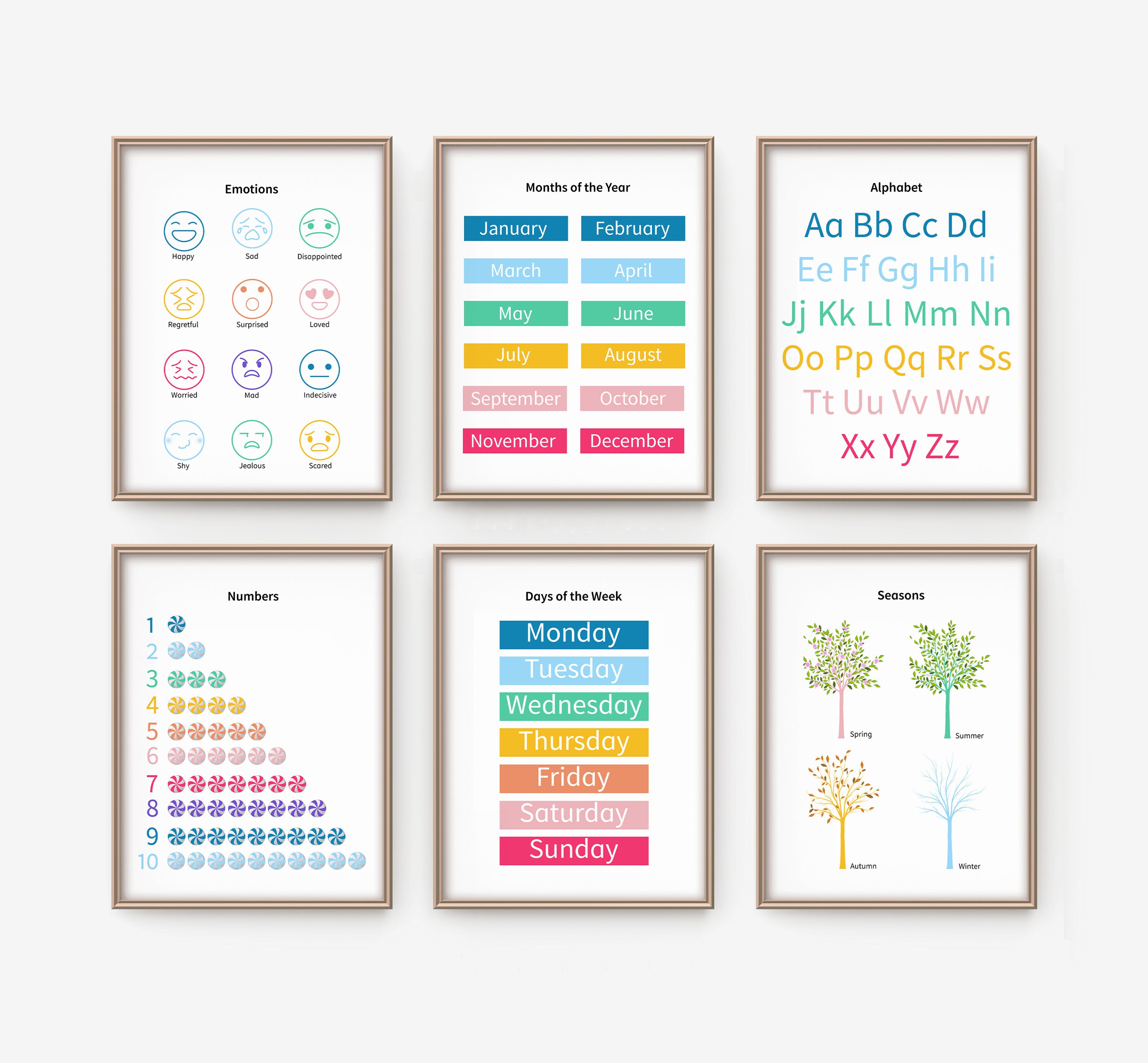 Educational Poster Set of 6 Homeschool Printables Colorful | Etsy