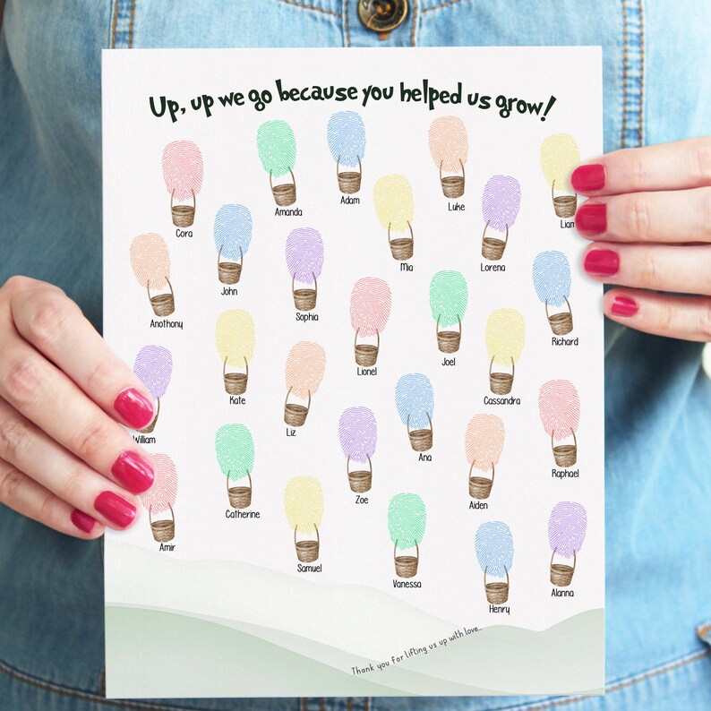 Fingerprint Hot Air Balloon Class Art | Teacher Gift Printable (digital ...