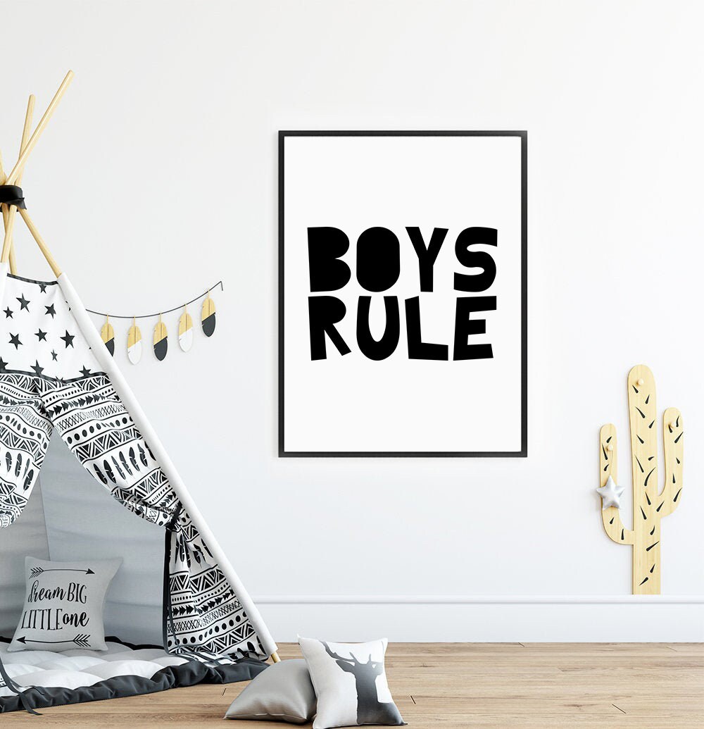 Boys Rule Wall Art Monochrome Print for Nursery or Boys - Etsy
