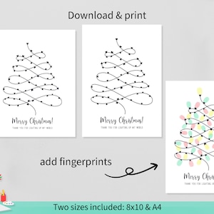 Merry Christmas Fingerprint Craft, DIY Holiday Art, Printable Keepsake ...