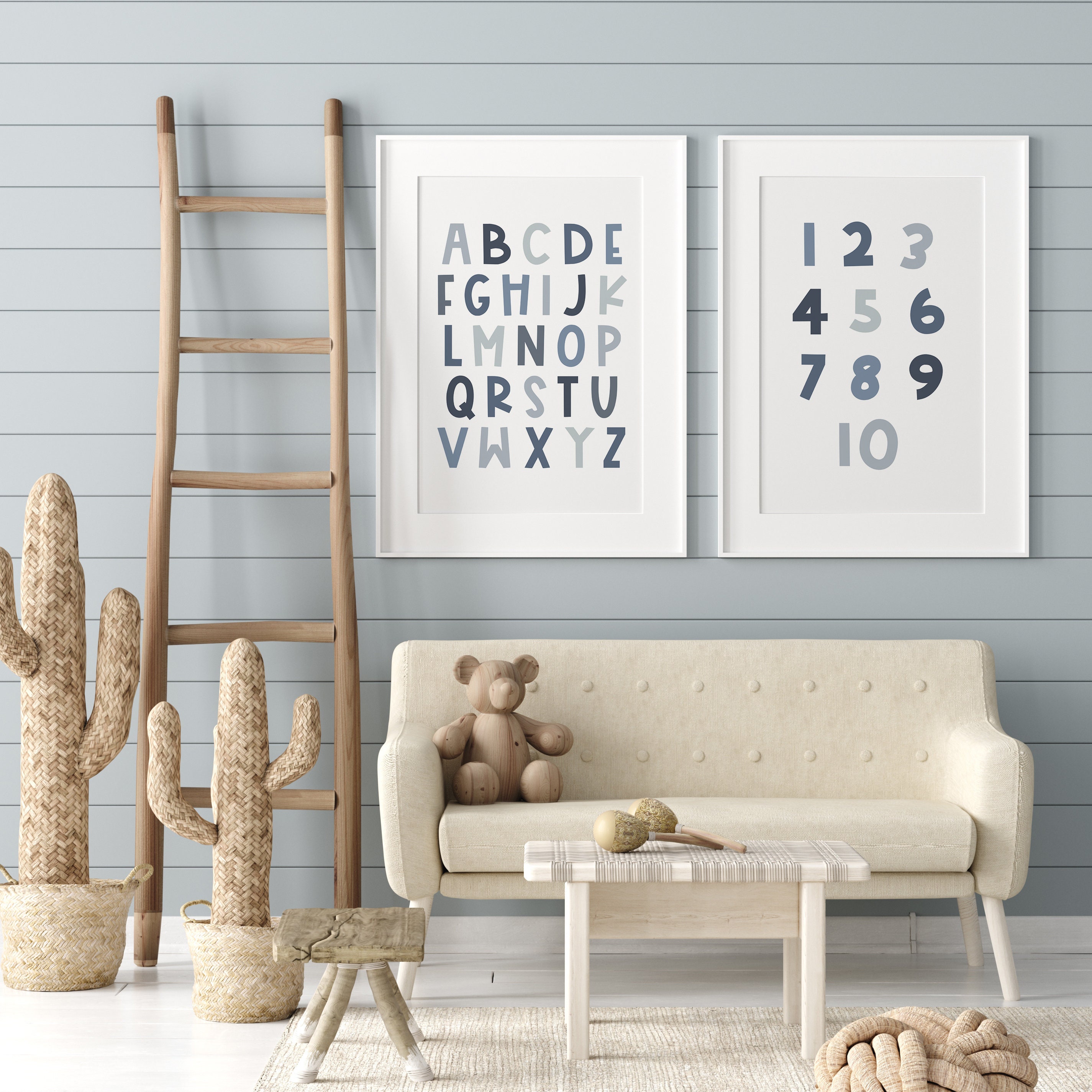 ABC 123 Printable Set of 2 Educational Poster Navy Blue and - Etsy