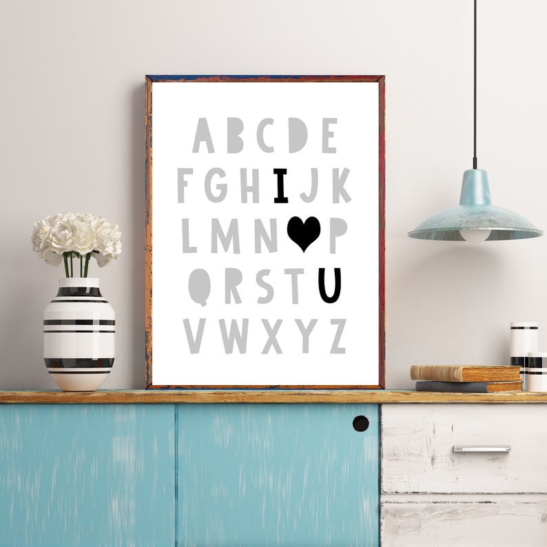 Monochrome Alphabet ABC I Heart U Wall Decor Poster for - Etsy