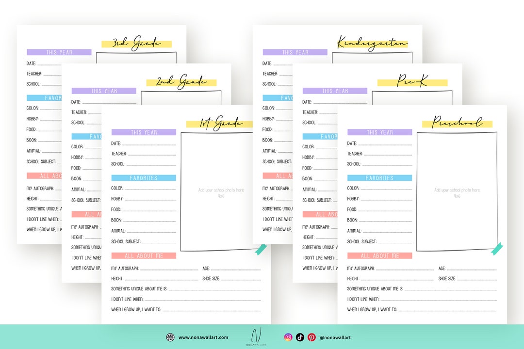 School Year Memory Questionnaire: Preschool to 12th Grade Keepsake for ...