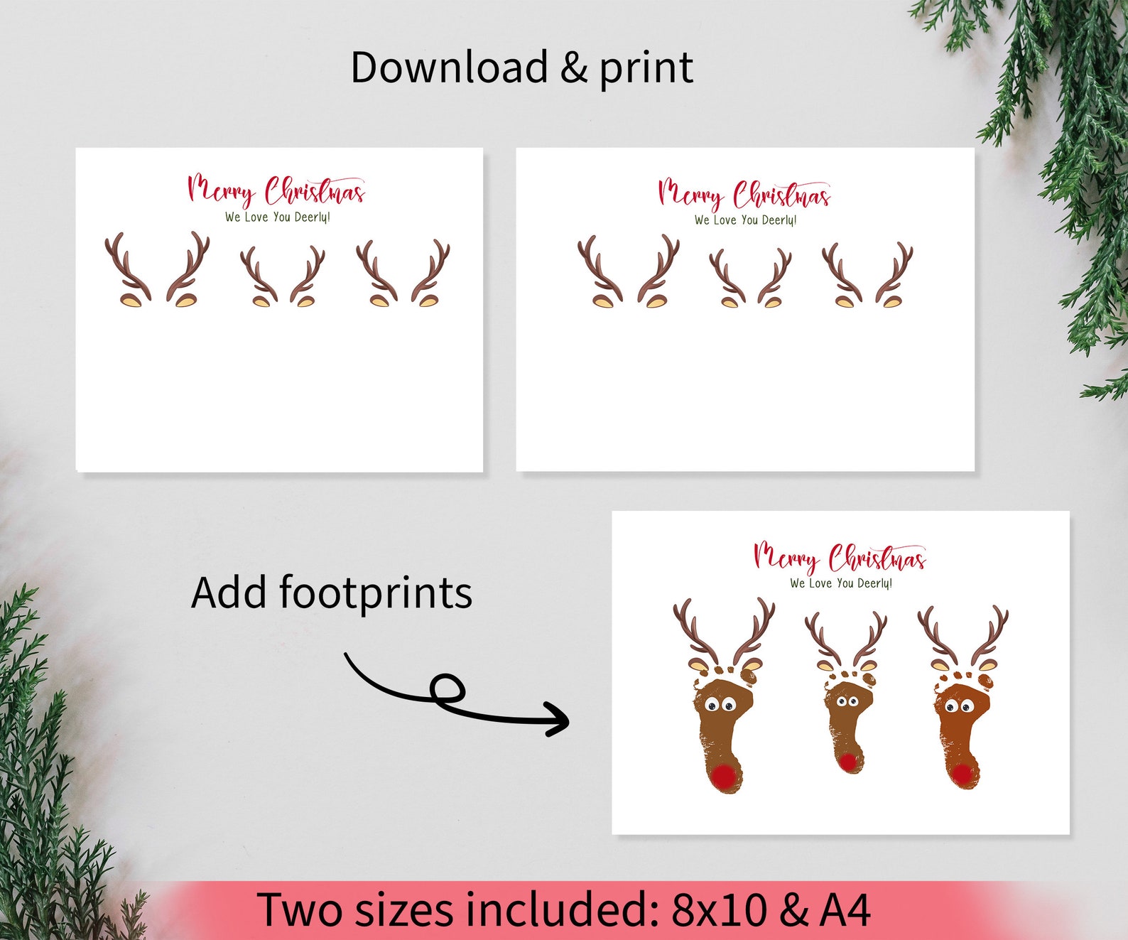 Reindeer Footprint Craft, Printable DIY Christmas Art, Footprint Art ...
