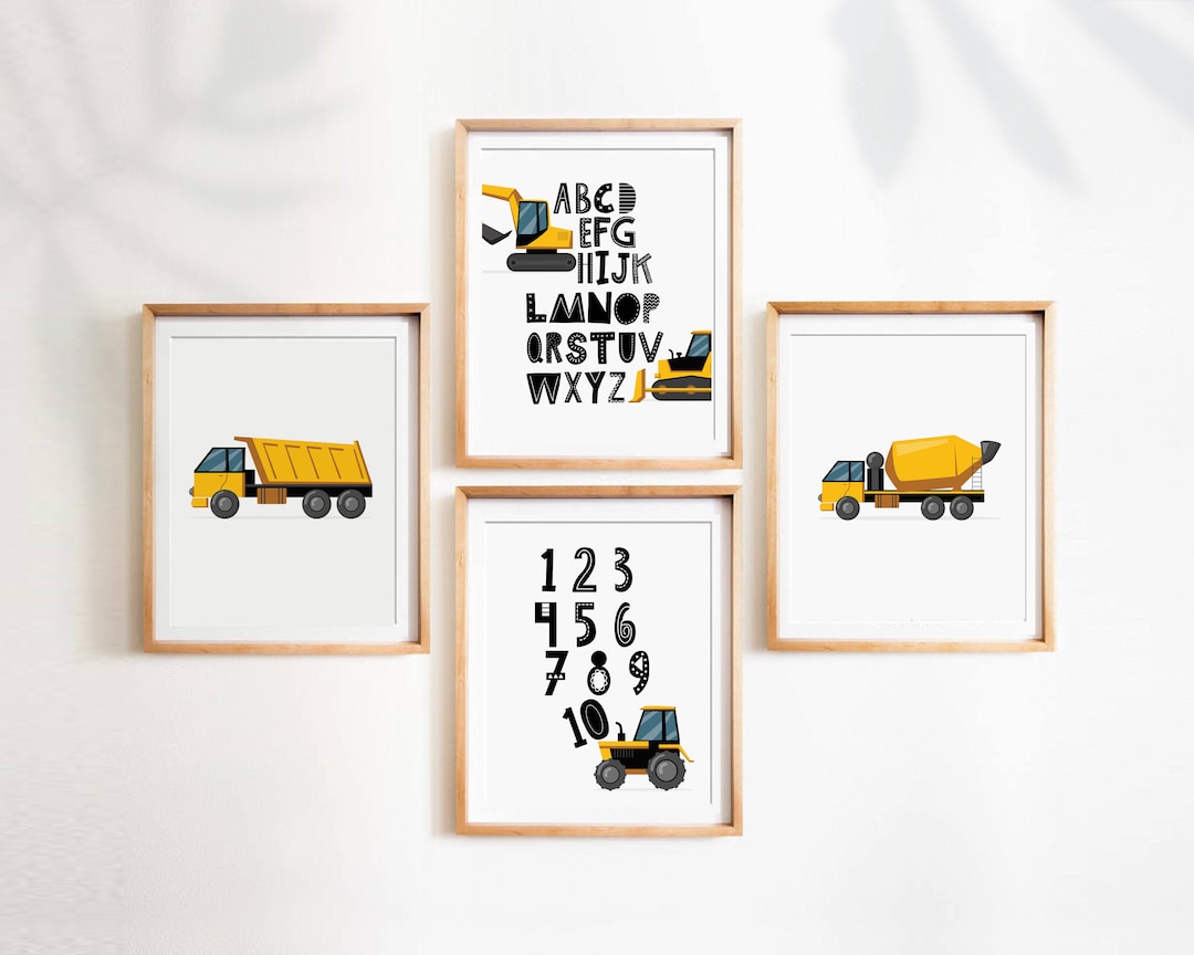 Construction Wall Art, Transportation Alphabet Numbers Poster ...