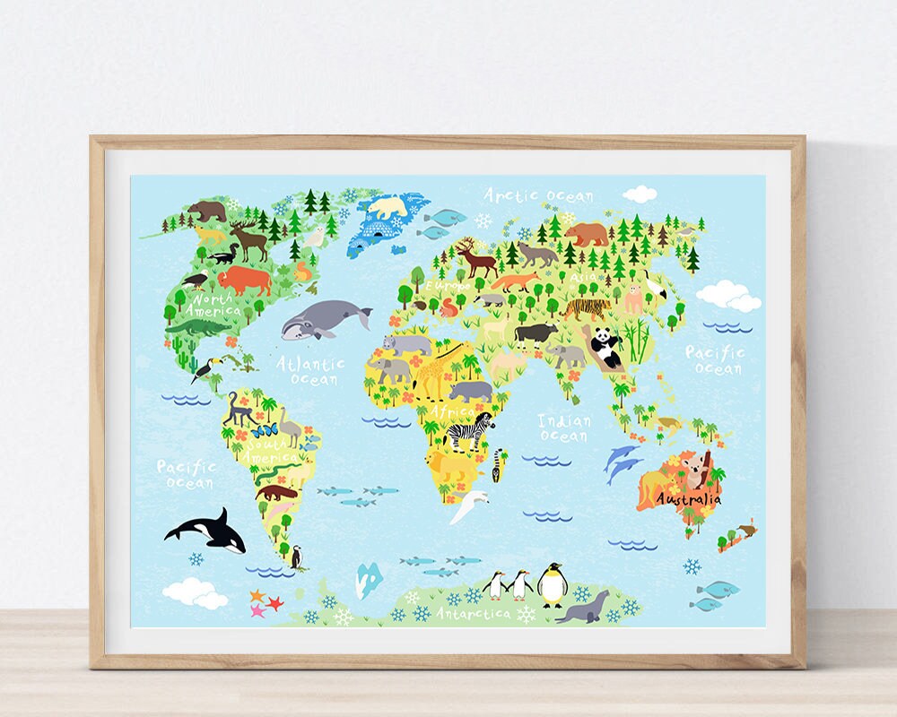 World Map Printable for Kids Nursery World Map Educational - Etsy