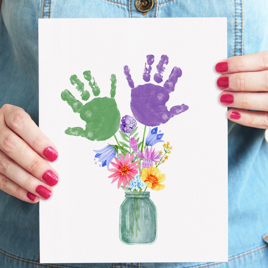 Handprint Flower Bouquet | DIY Kids Craft Printable | Watercolor Floral ...