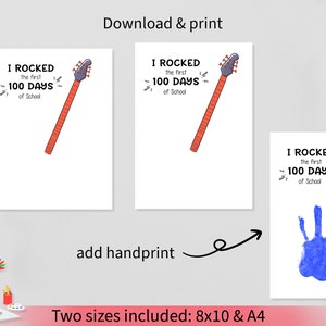 100 Days of School, DIY Guitar Handprint Craft, I Rocked the First 100 ...