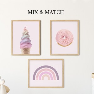 Girls Nursery Wall Art, Rainbow Ice Cream Poster on Blush Background ...