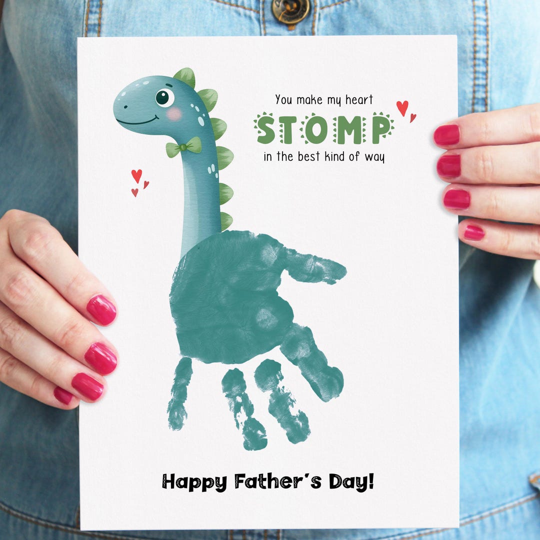Father's Day Handprint Craft | Printable Dinosaur Card for Dad | You ...
