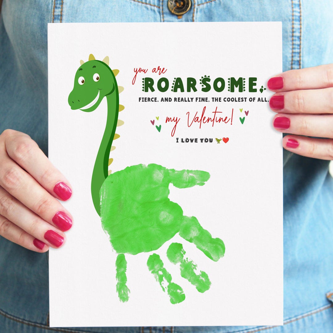 Valentine’s Day Dinosaur Handprint Craft | You Are Roarsome Card ...