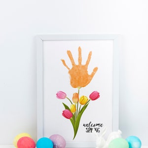 Welcome Spring Handprint, Spring Craft Template, DIY Tulip Flower ...