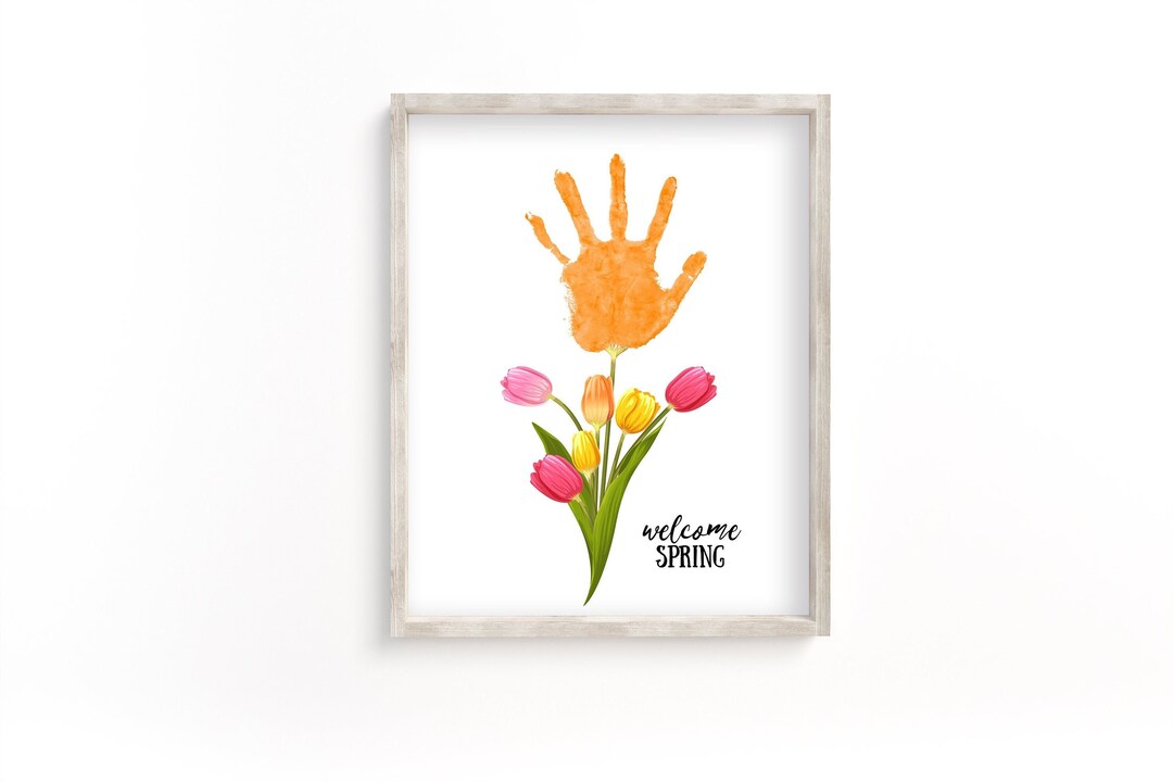 Welcome Spring Handprint, Spring Craft Template, DIY Tulip Flower ...