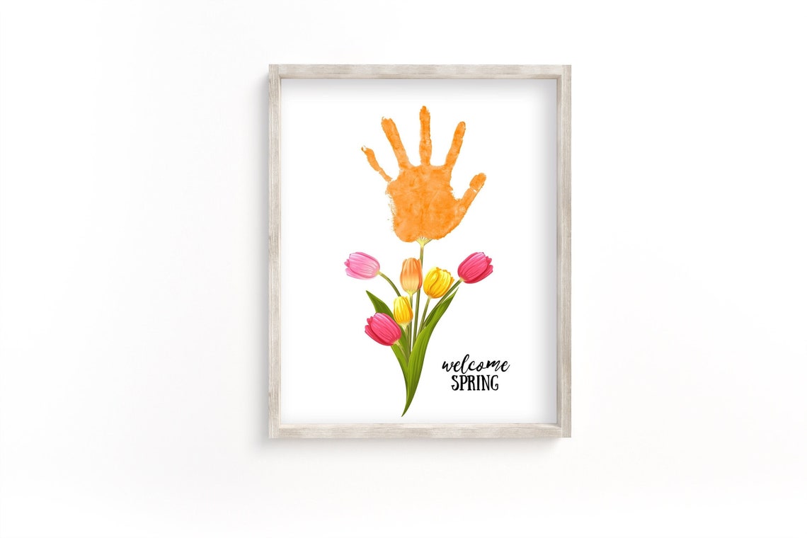 Welcome Spring Handprint Spring Craft Template DIY Tulip - Etsy