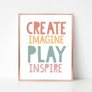 Kids Wall Art, Colorful Play Imagine Print for Nursery, Playroom or ...