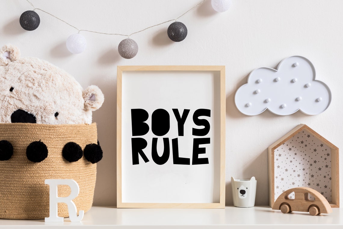 Boys Rule Wall Art Monochrome Print for Nursery or Boys - Etsy