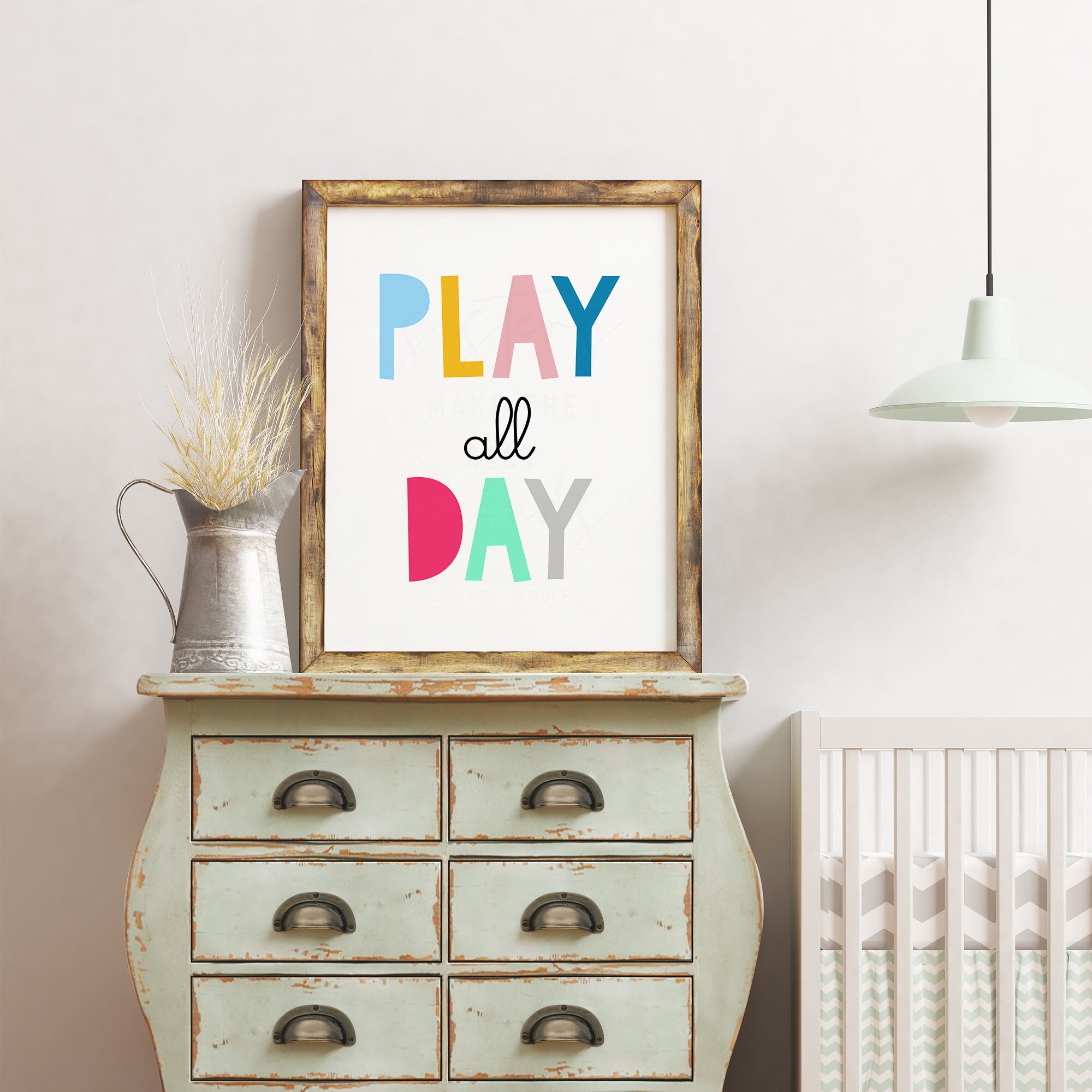 Play All Day Colorful Nursery or Playroom Print Kids Wall | Etsy