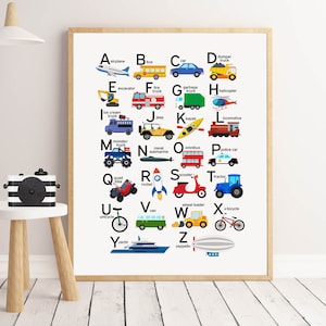 Transportation Alphabet Poster, Vehicle Wall Art, Construction Print ...