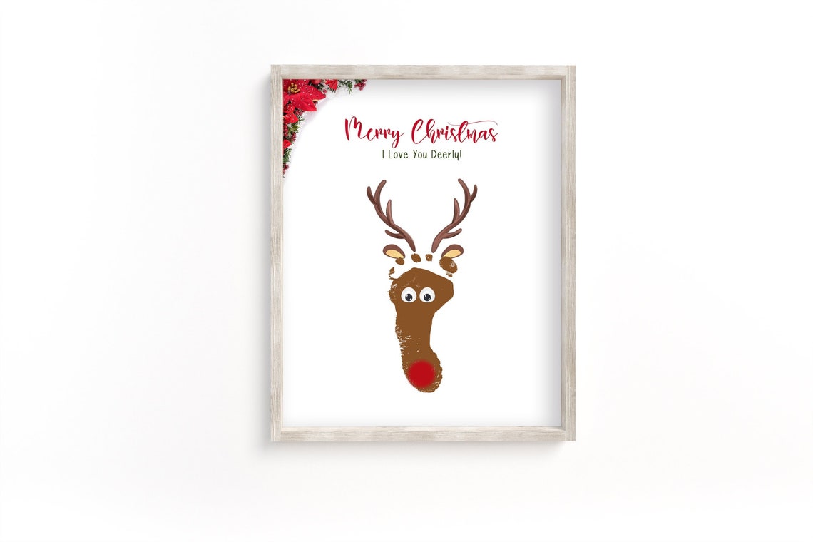 Reindeer Footprint Craft Printable DIY Christmas Art - Etsy