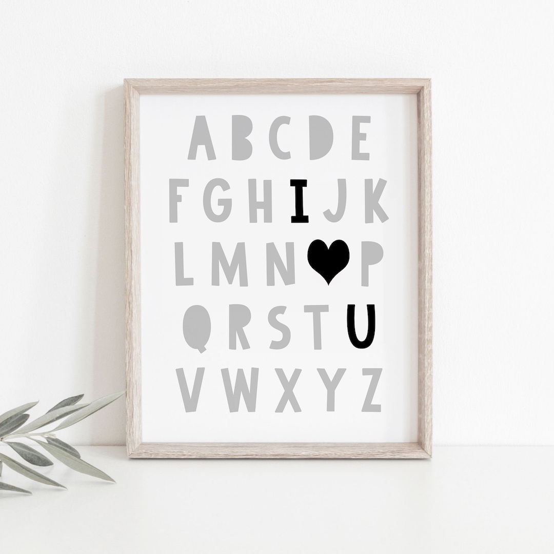Monochrome Alphabet ABC I Heart U Wall Decor Poster for Nursery ...