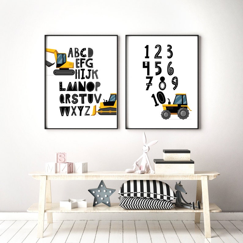Construction Wall Art Transportation Alphabet Numbers Poster - Etsy