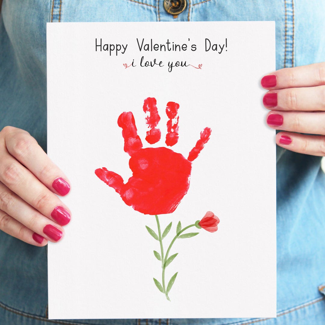 Valentine’s Day Flower Handprint Craft | Printable DIY Kids Activity ...