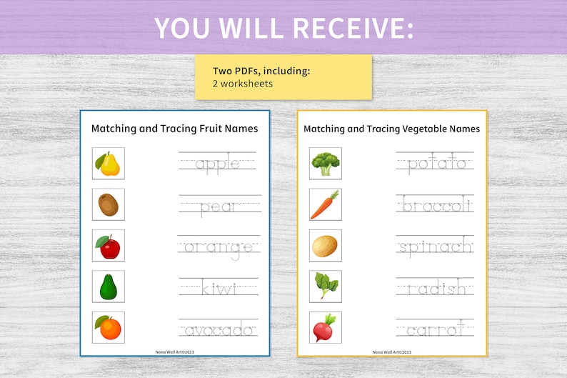 Fruit & Vegetable Matching N Tracing Activity Homeschool - Etsy