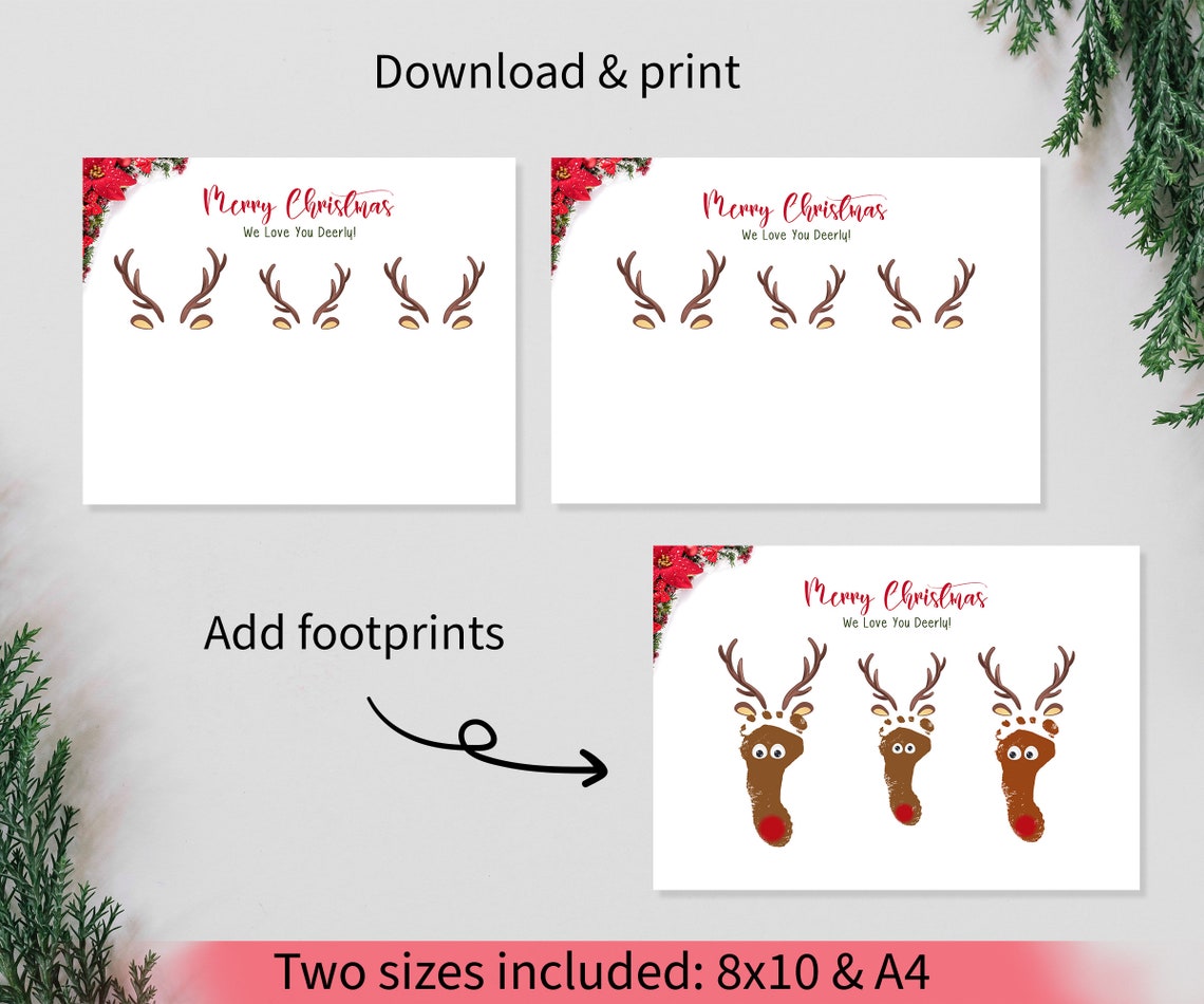 Reindeer Footprint Craft Printable DIY Christmas Art - Etsy