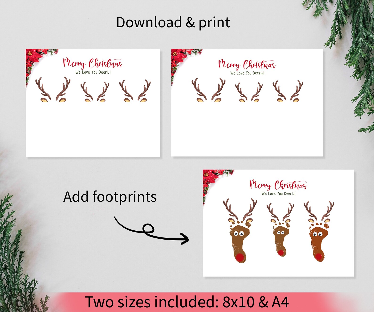 Reindeer Footprint Craft Printable DIY Christmas Art - Etsy