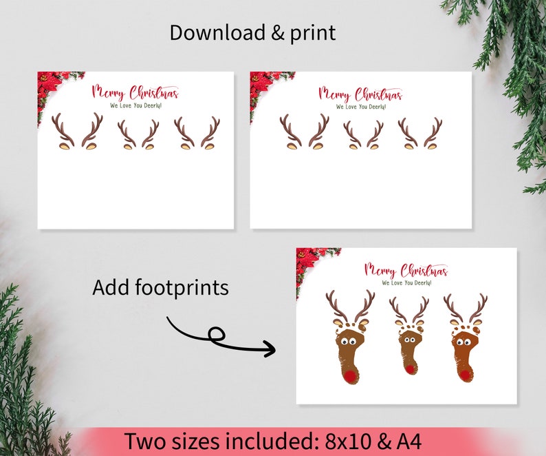 Reindeer Footprint Craft Printable DIY Christmas Art - Etsy