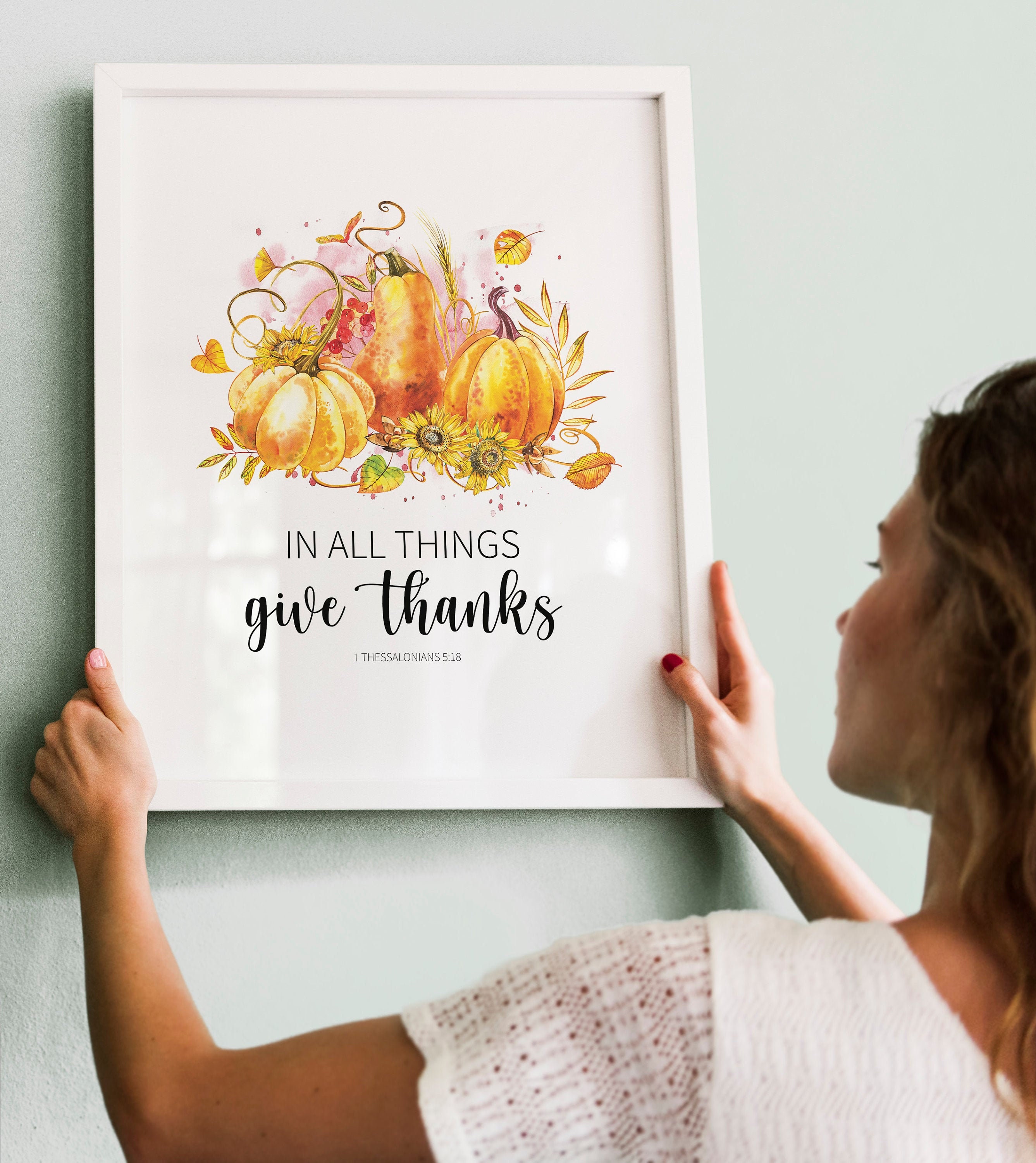 In all Things Give Thanks Pumpkins Printable Art Fall Decor | Etsy