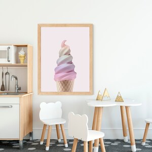 Girls Nursery Wall Art, Rainbow Ice Cream Poster on Blush Background ...