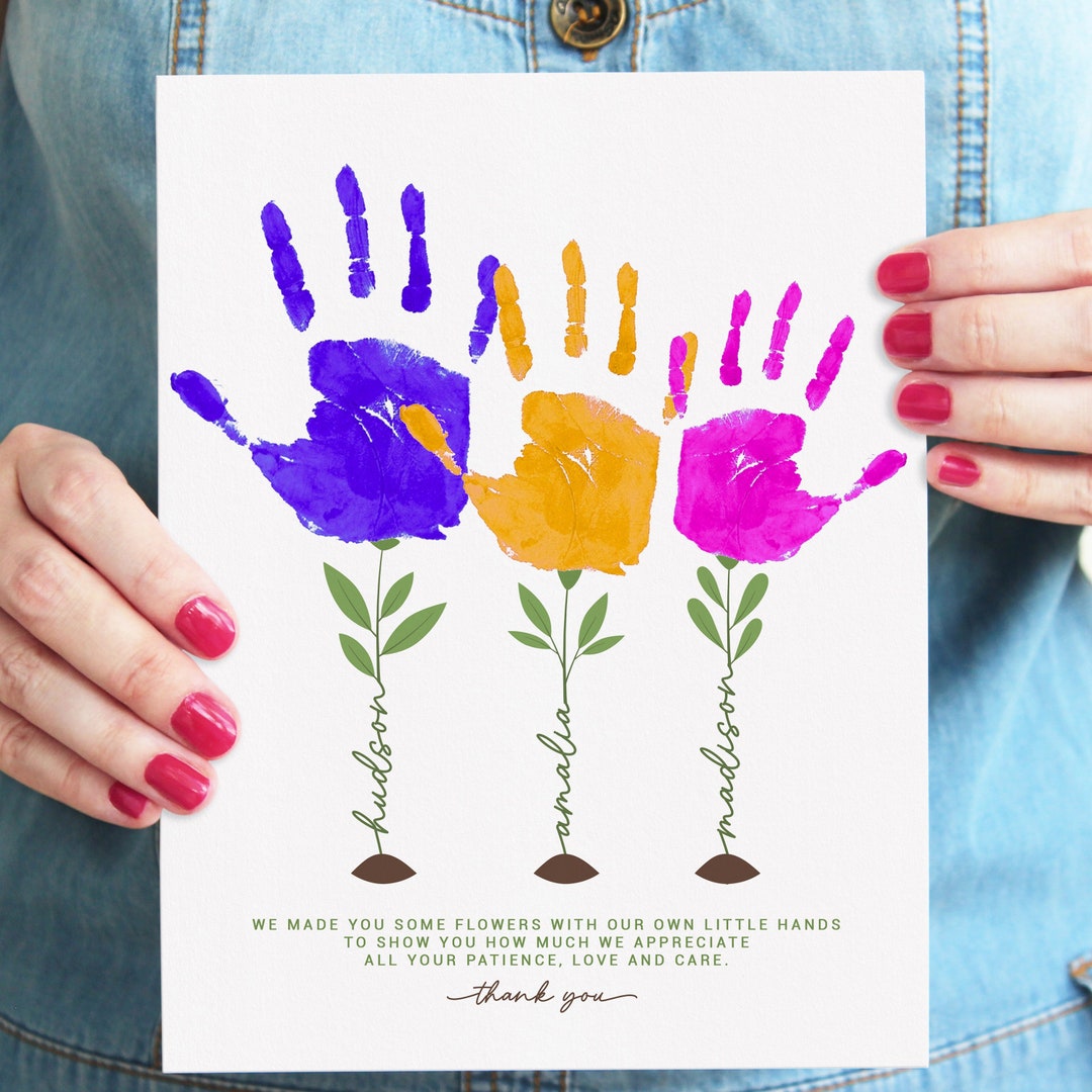 Flowers Handprint Craft, Custom Mother's Day Gift for Mom Grandma ...