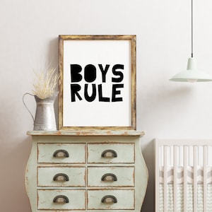 Boys Rule Wall Art, Monochrome Print for Nursery or Boys Bedroom for a ...