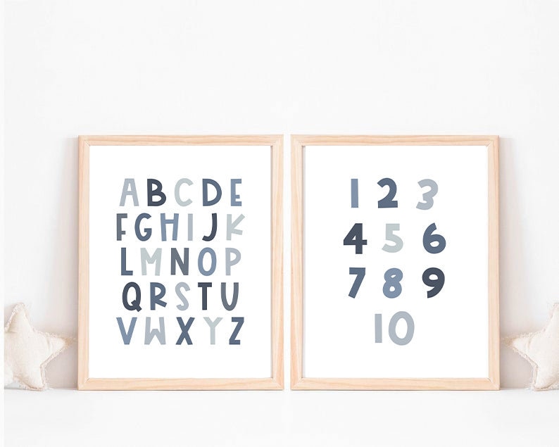 ABC 123 Printable Set of 2 Educational Poster Navy Blue and - Etsy