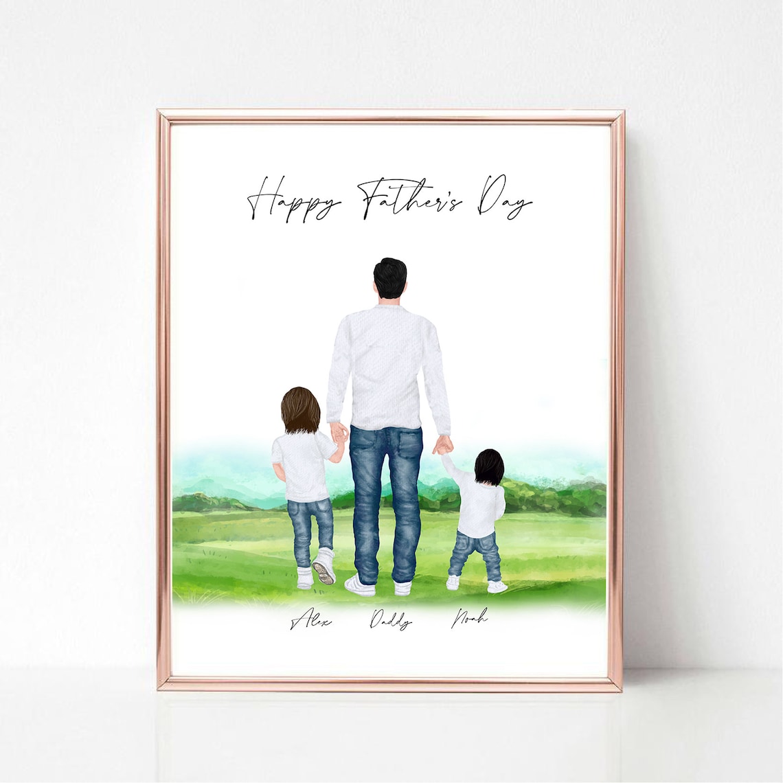 Fathers Day Gift Custom Father and Kids Portrait | Etsy