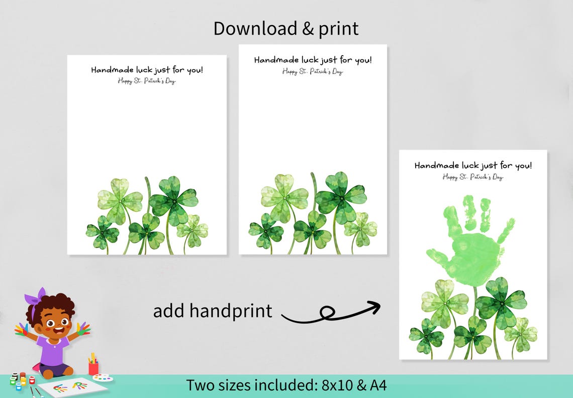 Handprint St. Patrick’s Day Printable | Lucky Clover DIY Craft (digital ...